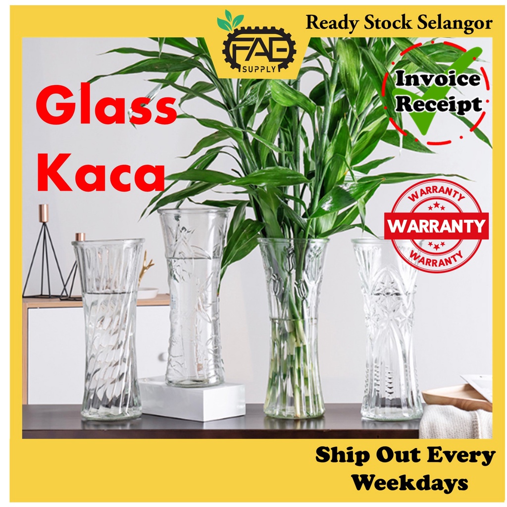 Pasu Kaca Tinggi 25cm 30cm Pasu Gubahan Transparent Glass Vase Flower ...
