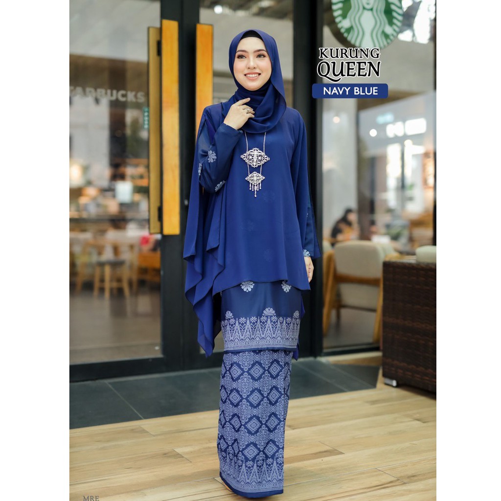 Kurung Moden Queen 「 Navy Blue | Biru gelap 」 Kurung Permaisuri Songket ...