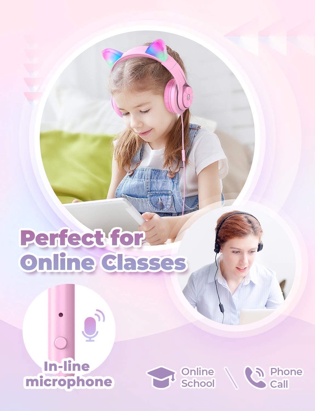 iClever HS20 Wired Kids Headphones -Shareport- 94dB Volume Limited, Foldable Over-Ear Headphones ...