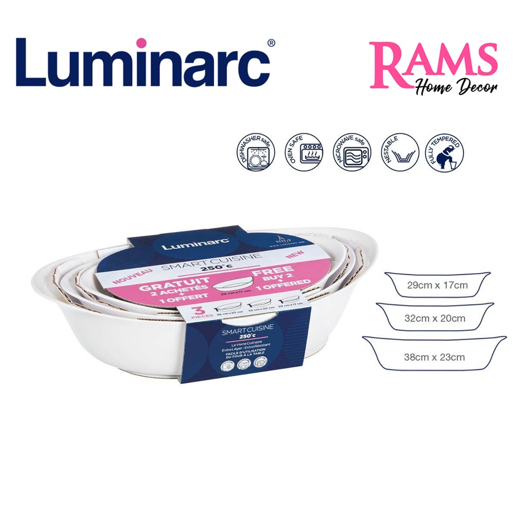 Luminarc 3pcs Tempered Glass Oval Bakeware Set / Serveware Set - Smart ...