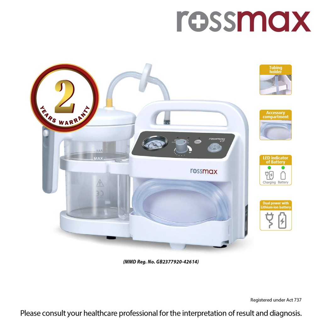 Rossmax V7 "Mobility & Dual Power" Battery Portable Phlegm Suction Unit ...