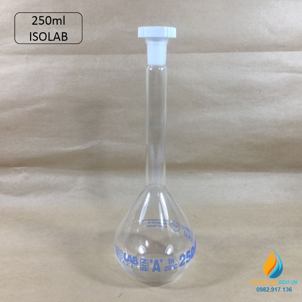 Glass volumetric flask, plastic stopper, IsoLab brand, capacity 250ml ...