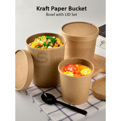 Kraft Paper Bucket / Disposable Kraft Paper Round Soup Bowl / Salad ...