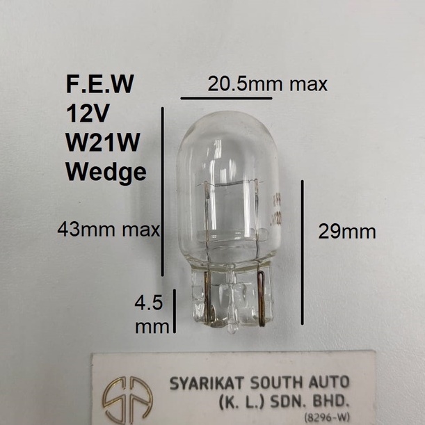 12V W21W Bulb 7440 Wedge Base F.E.W W3x16d Perdana Tail Light Front ...