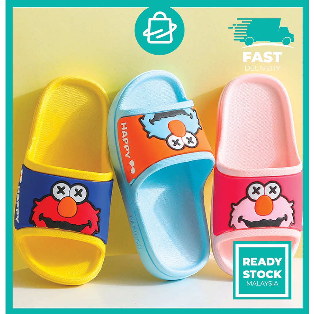 (Ready Stock) Anak Budak Kids Sesame cute Slippers Shoes Kid Sandals ...