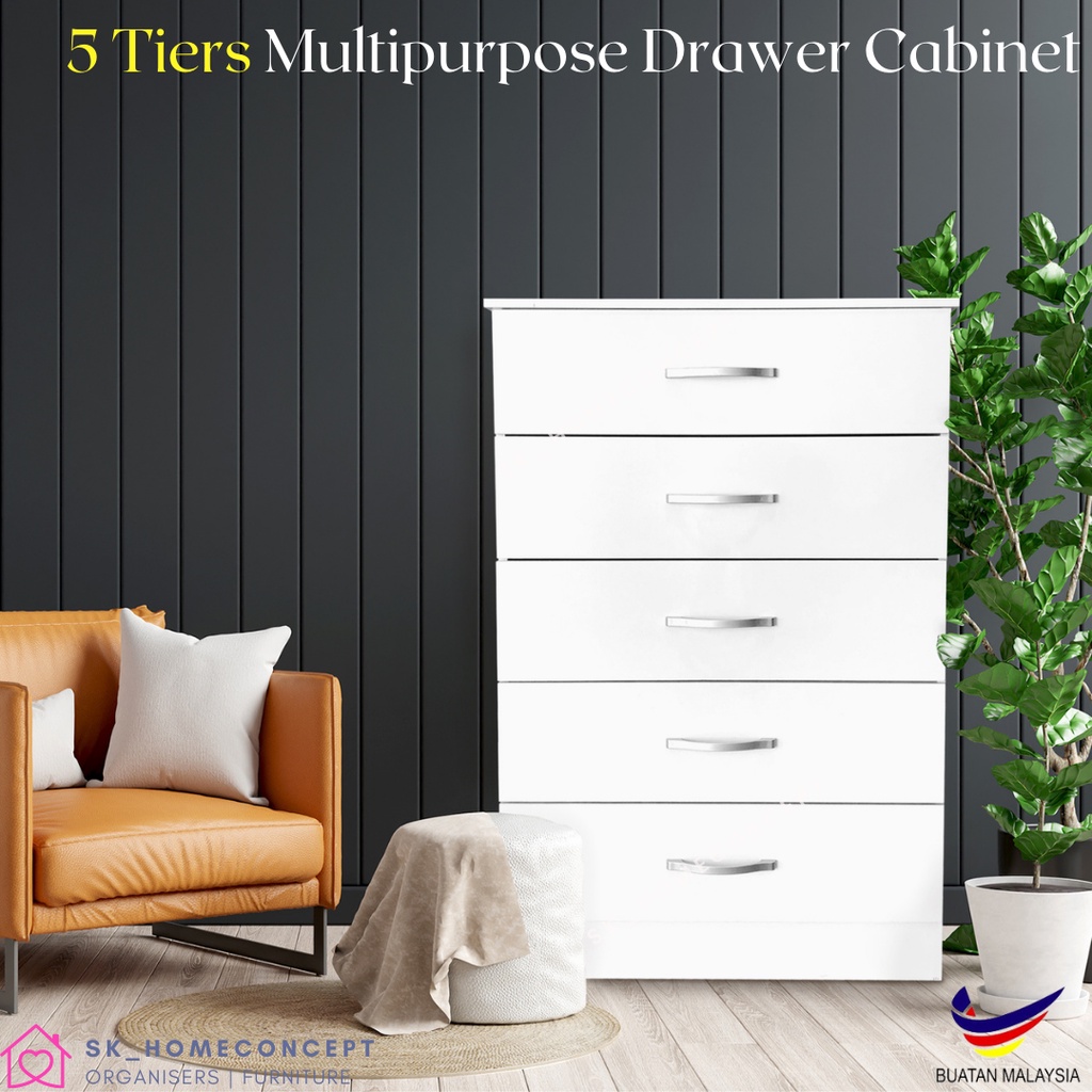 EXTRA THICK 5 TIER MULTIPURPOSE CHEST DRAWER (WHITE) | ALMARI LACI KAYU ...