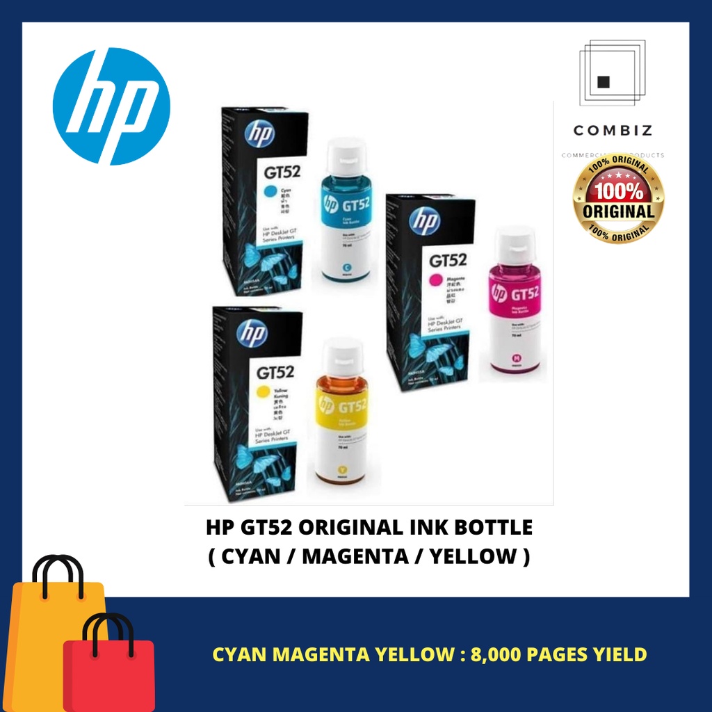 HP GT52 Cyan/Magenta/Yellow GT53XL Black Original Ink Bottle | Shopee ...