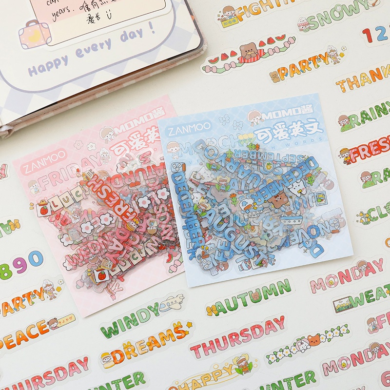 48 Pcs Lovely English Words Stickers Pack Student Handbook Deco DIY ...