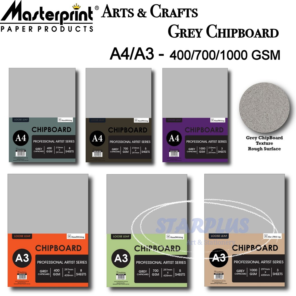 (Starplus)Masterprint Arts & Crafts Grey Chipboard*A4/A3* - 400/700/1000 GSM | Shopee Malaysia