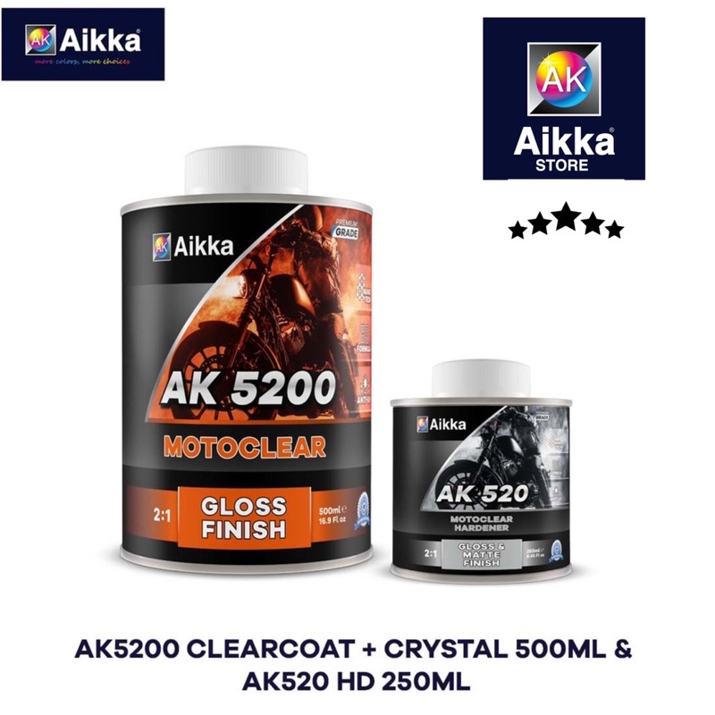 AIKKA AK5200 + CRYSTAL 2K Clearcoat e500ML with Hardener e250ML (2K CLEAR HIGH GLOSS FINISH HIGH ...