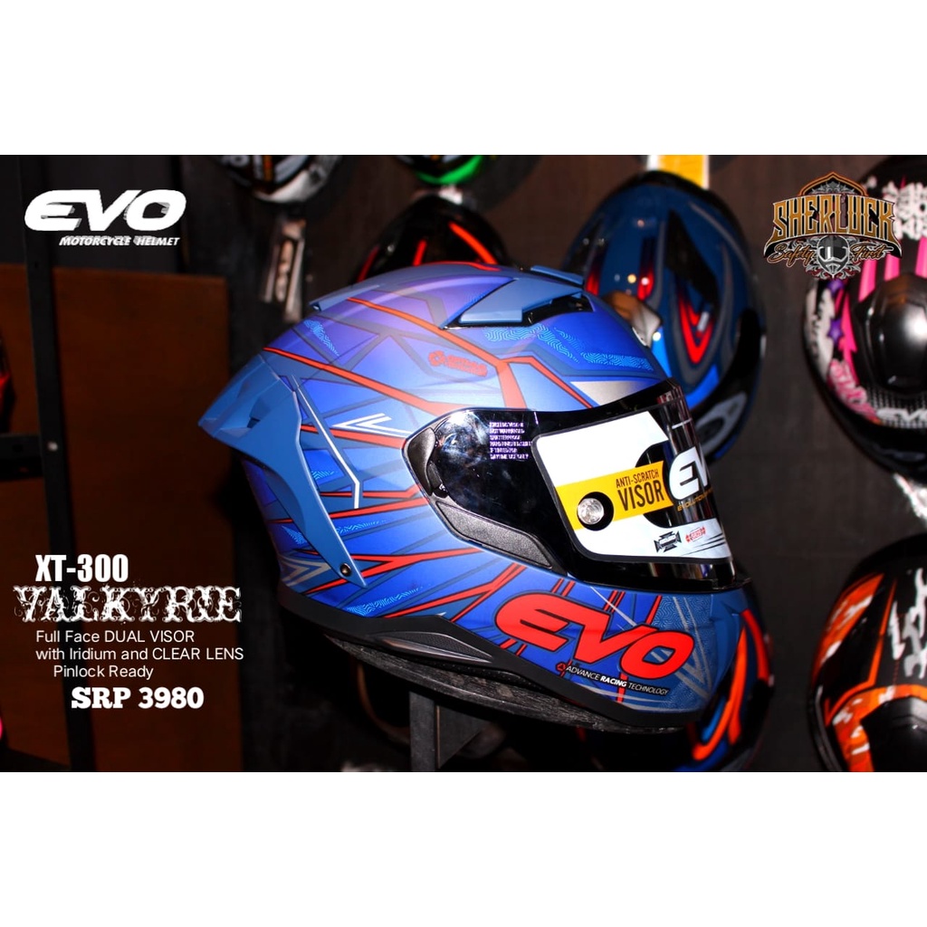 EVO XT-300 Valkyrie II Dual Visor Full Face Helmet With Free Clear Lens ...