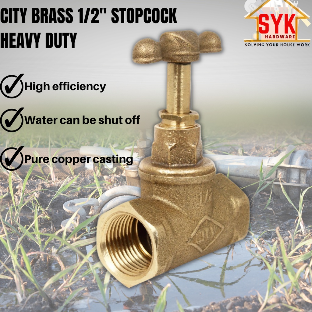 SYK CITY Brass Stopcock 1/2 Inch Heavy Duty Stop Valve Pipe Fitting ...