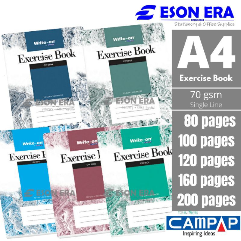 [A4] Campap Write-On A4 Exercise Book 70gsm 80P / 100P / 120P / 160P ...