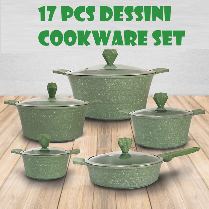 17 Pcs Dessini Periuk Cookware Set Pot Non Stick Ceramic Coating Cooking Pot Set Shopee Malaysia