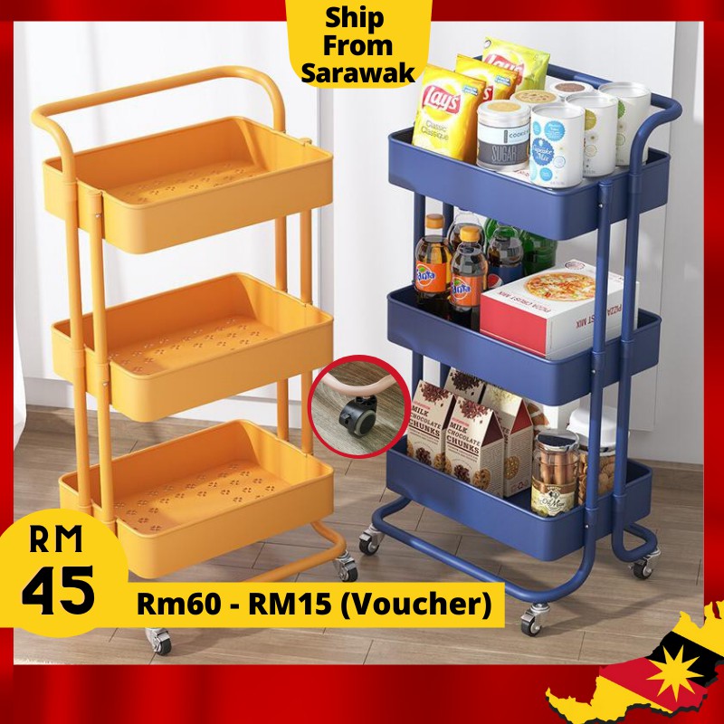 [Sarawak] 3 Tier Multi functional Trolley Storage, Rack Office Kitchen ...
