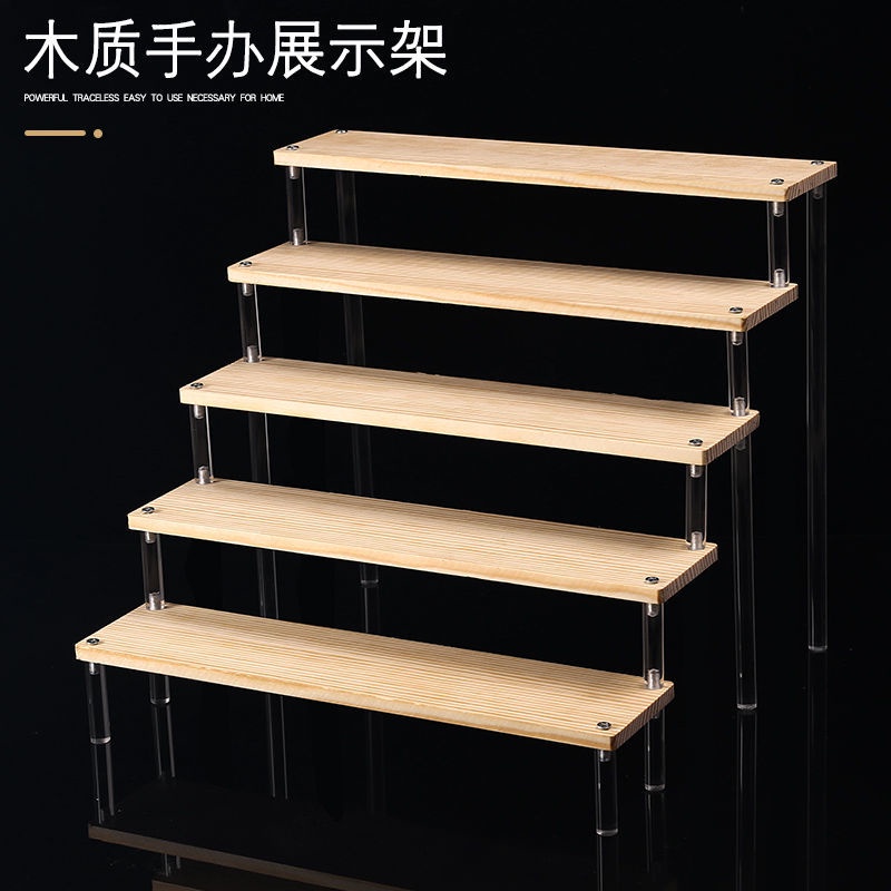 Popmart Display Acrylic Display Shelf Ladder Display Shelf Solid Wood ...