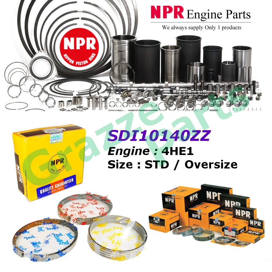 NPR Piston Ring Set SDI10140ZZ for Isuzu Truck Bus Elf 4.8 4HE1 (3 Ring ...