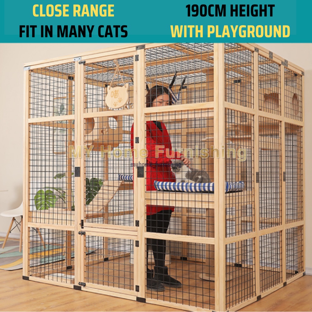 [Large & Big] Luxury Big Cat Cage For Home 6.2FT Height Solid Wood Pet ...