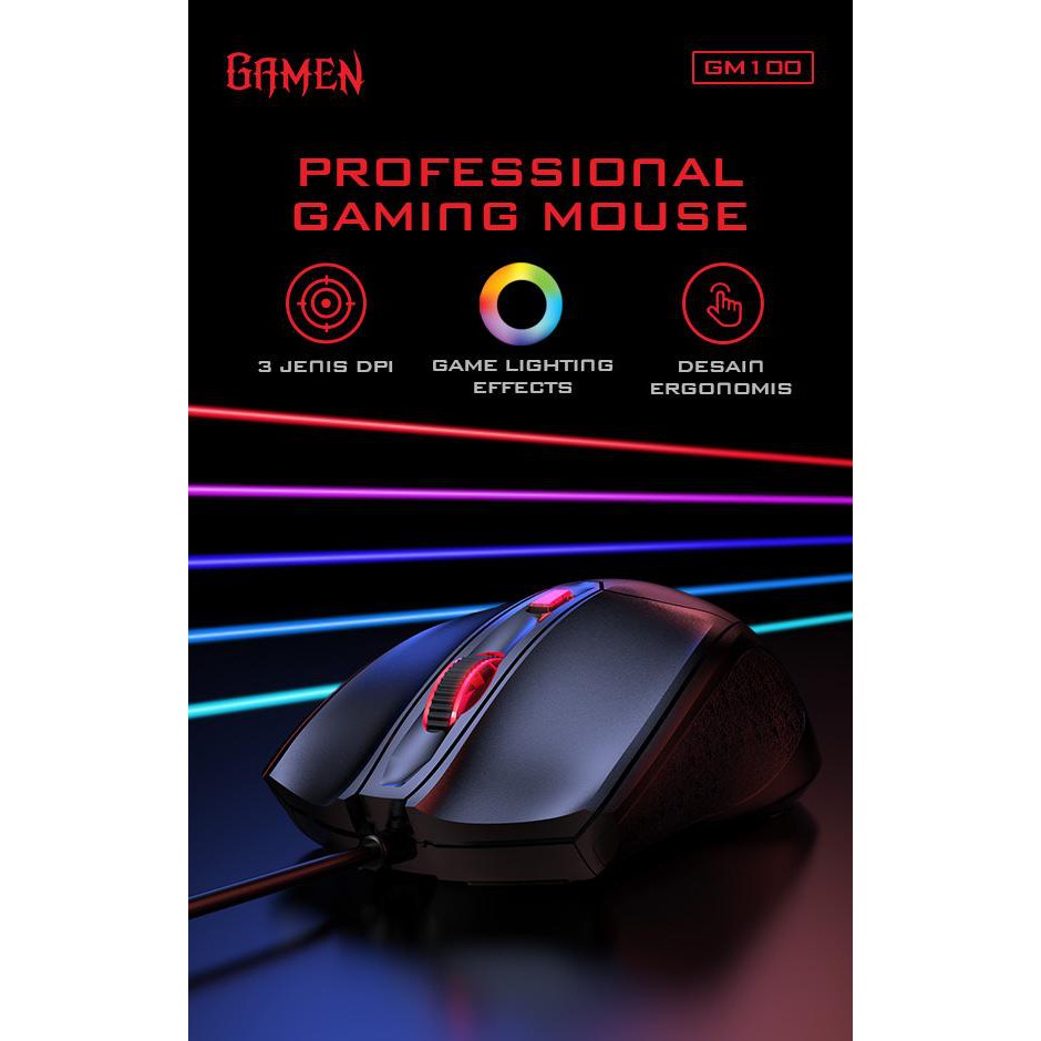 Gamen GM100 2000 DPI Macro Ultralight Gaming Mouse Optical Black RGB ...