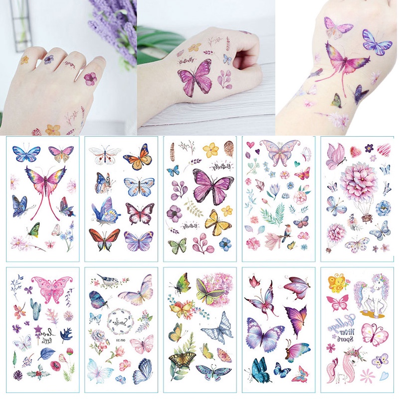 10pcs Kids Temporary Tattoos Colorful Butterfly Fake Tattoo Sticker ...