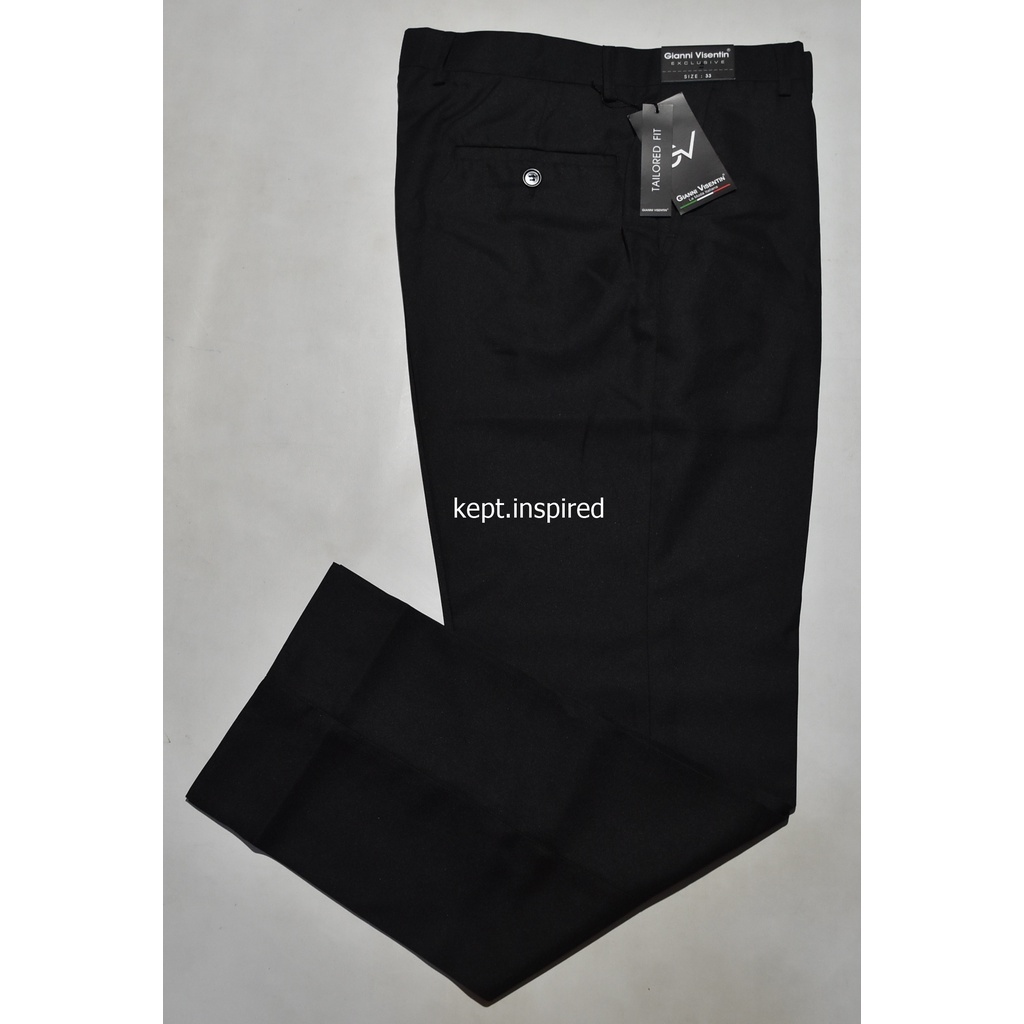 HITAM Gianni VISENTIN Men's Formal Work Pants Black Tailored Fit HLU 10 ...