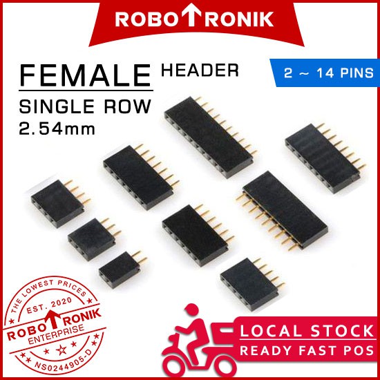 Female Header 2 ~ 14 pins, Pitch 0.1″ (2.54 mm) - Single Row Pin ...