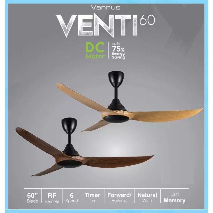 ALPHA Vannus - Venti 3B 60 Inch DC Motor Ceiling Fan with 3 Blades (6 ...