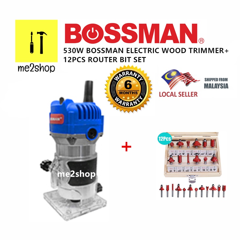 COMBO SET~530W BOSSMAN ELECTRIC WOOD TRIMMER (BR709)+12PCS ROUTER BIT ...