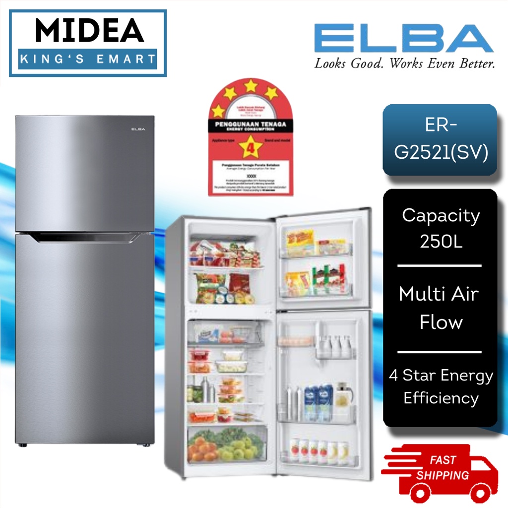 Elba 250L 2 Door 4 Star No Frost Italy Fridge Refrigerator ER-G2521(SV ...