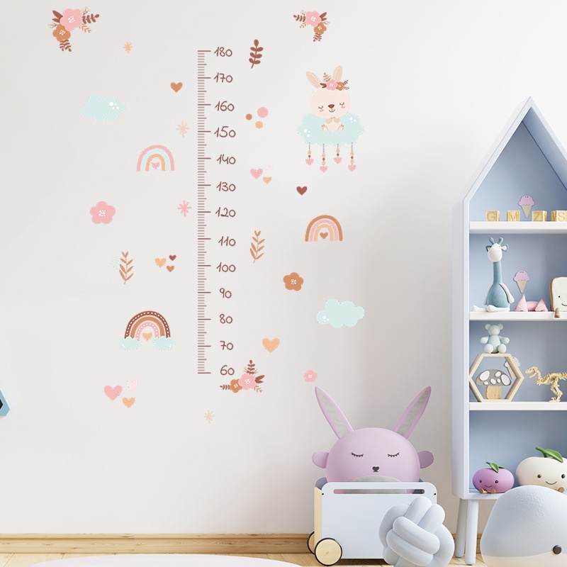 Cartoon Rainbow Rabbit Flower Height Sticker Children's Room ...