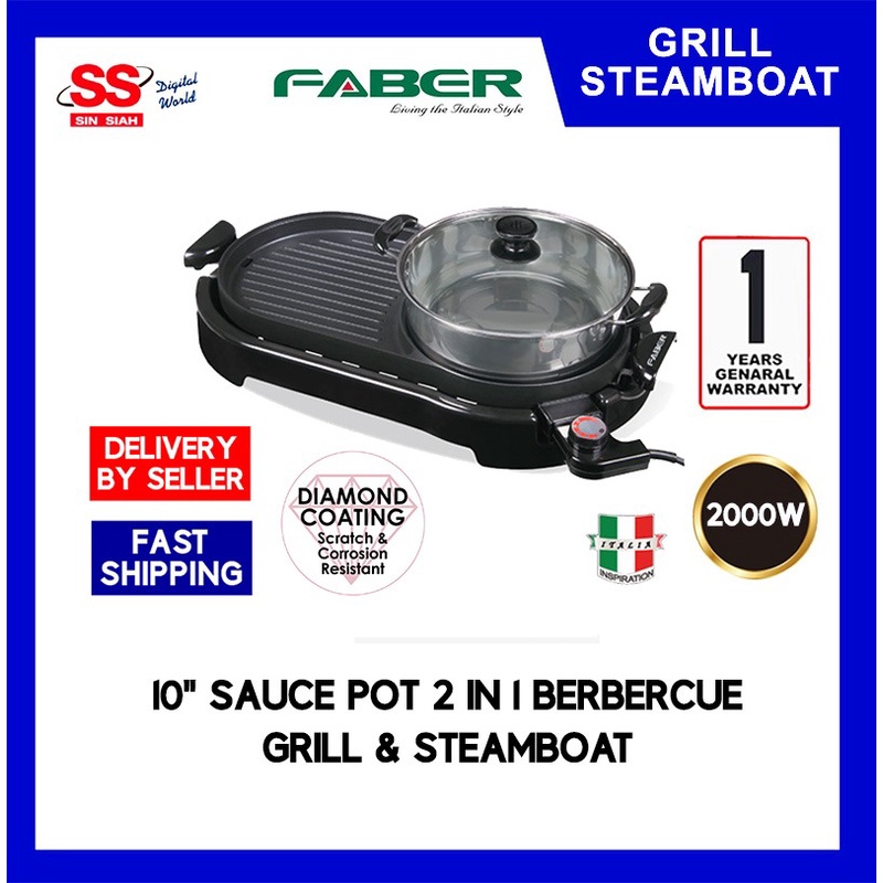 Faber FBQ PARTY GRILL 899 2000W 10" Sauce Pot 2 In 1 Berbercue Grill ...