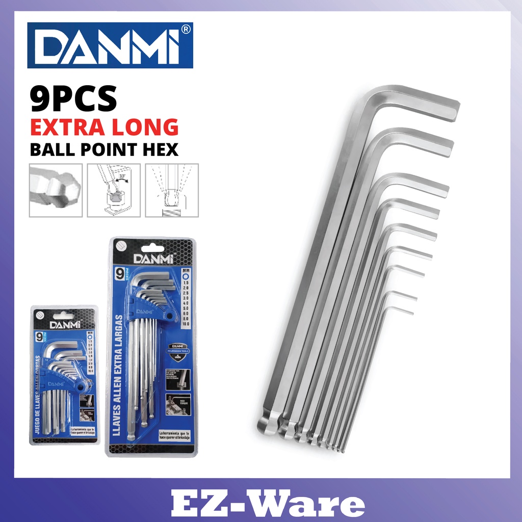 DANMI 9 Pcs Extra Long Ball Point Hex Allen Key Hex Key Set - MM ...