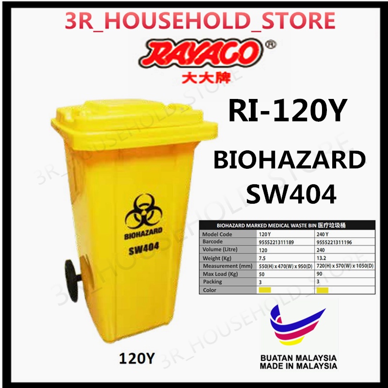 RAYACO Heavy Duty Garbage Bin with Wheels 120L/240L Green Garbage Bin ...
