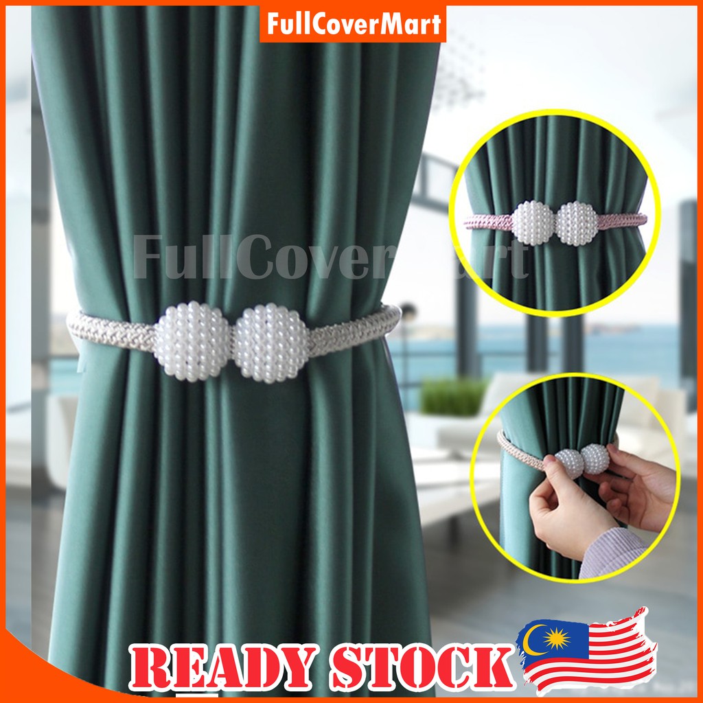 (HM17) 1Pcs Langsir Clip Curtain Belt Woven Rope Imitation Pearl Buckle ...