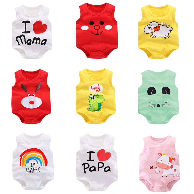 2021 cute baby sleeveless jumpsuit baby cartoon triangle climbing suit ...