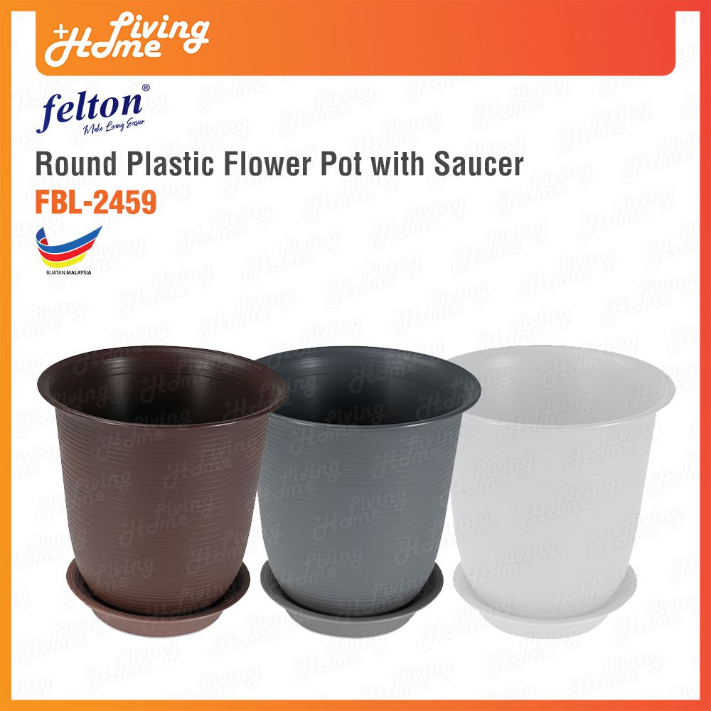 Round High Plastic Flower Pot & Saucer Tray / Pasu Bunga Bulat Tinggi ...