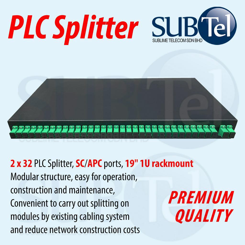 SUBTel PLC Splitter 2x32 or 2x64 SC/APC Fiber Optical FTTH 19" 1U 2U ...