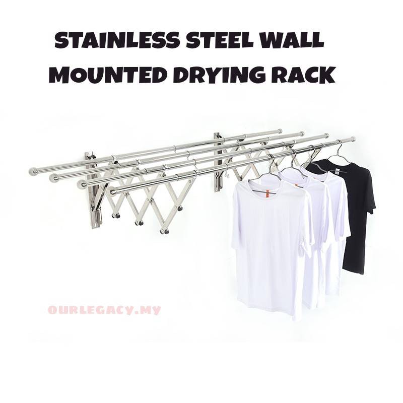 Stainless Steel Wall Mounted Retractable Cloth Hanger Drying Rack Hang ...