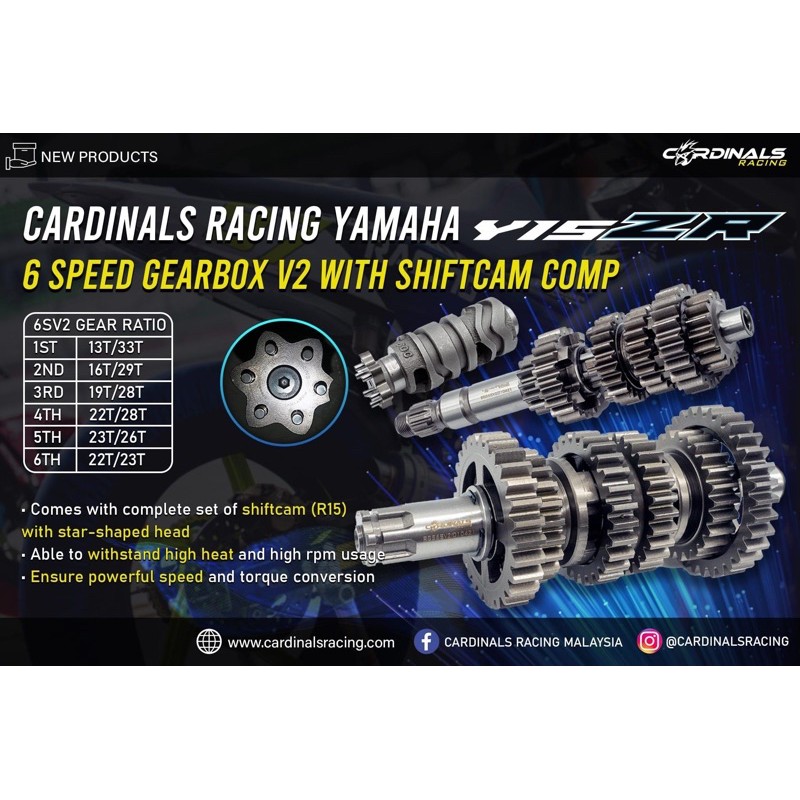 CARDINALS RACING GEARBOX GEAR BOX 6 SPEED (6S) - Y15ZR / FZ150i (WITH ...
