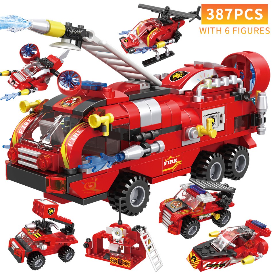 387pcs building blocks assembly toys urban fire control fire truck city ...