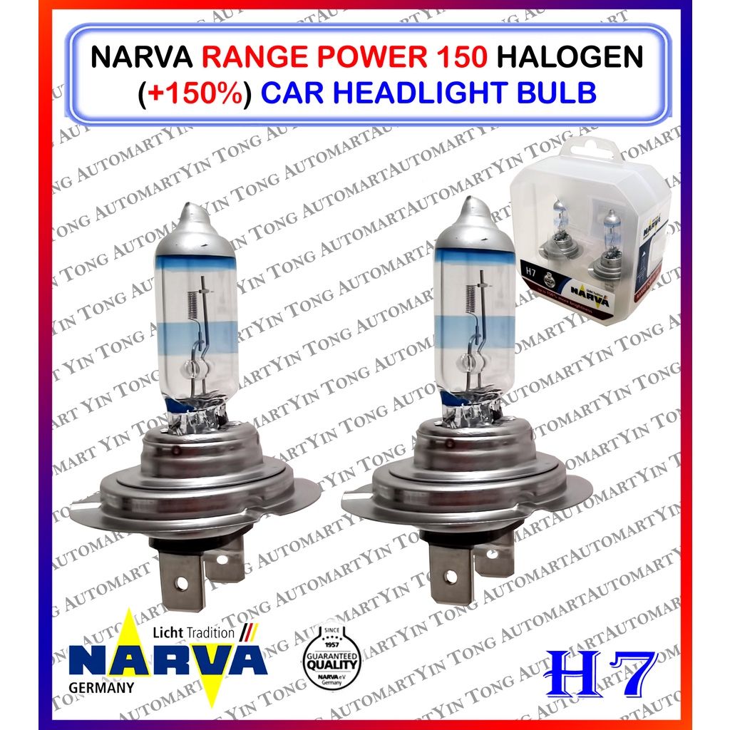 NARVA Range Power 150 Halogen (+150%) /Range Power 200 (+200%) Car Headlight Bulb H1, H4, H7 ...