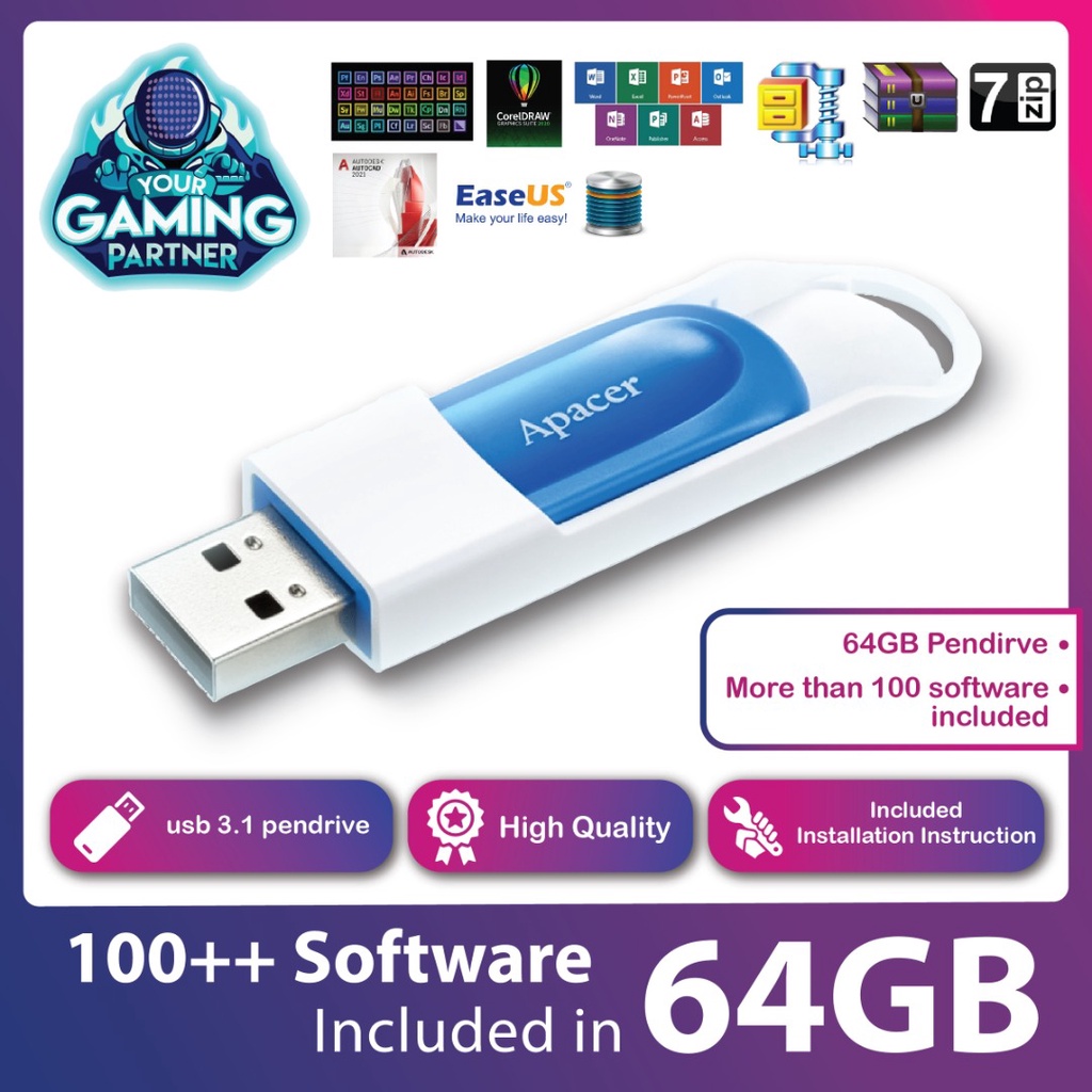 100++ Software in Pendrive 64GB (New) | Shopee Malaysia