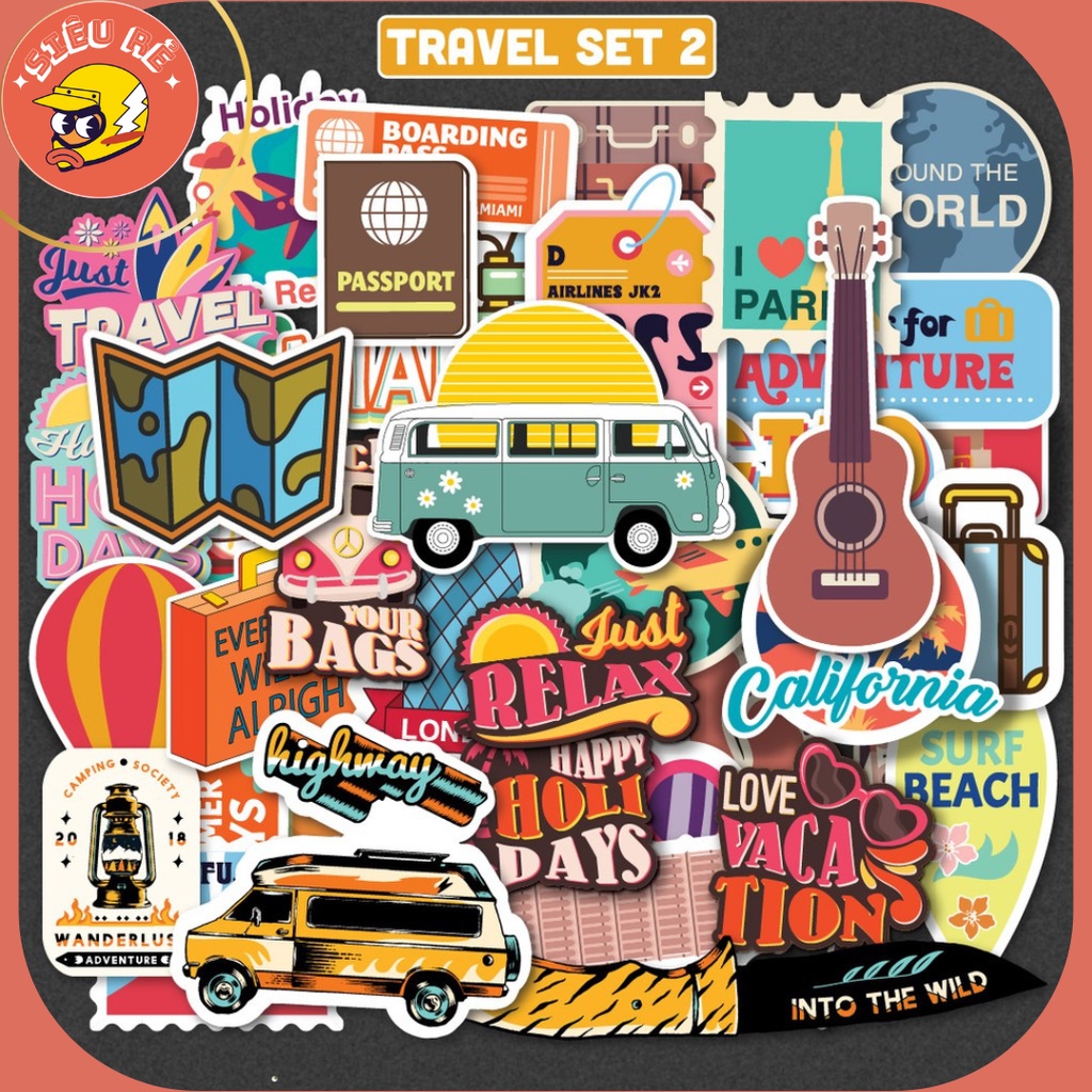 Travel sticker 2 waterproof sticker laptop, phone, guitar, helmet ...