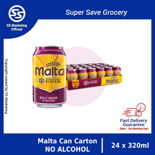 Malta Malt Can with NO ALCOHOL (320ml x 24) 1 Carton Expiry: 02/2023 ...