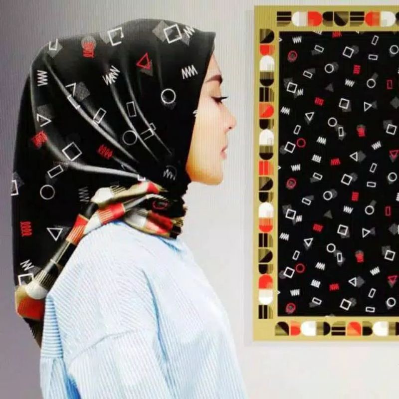 HITAM Veil/hijab Rectangular Pattern Black LIS GOLD | Shopee Malaysia