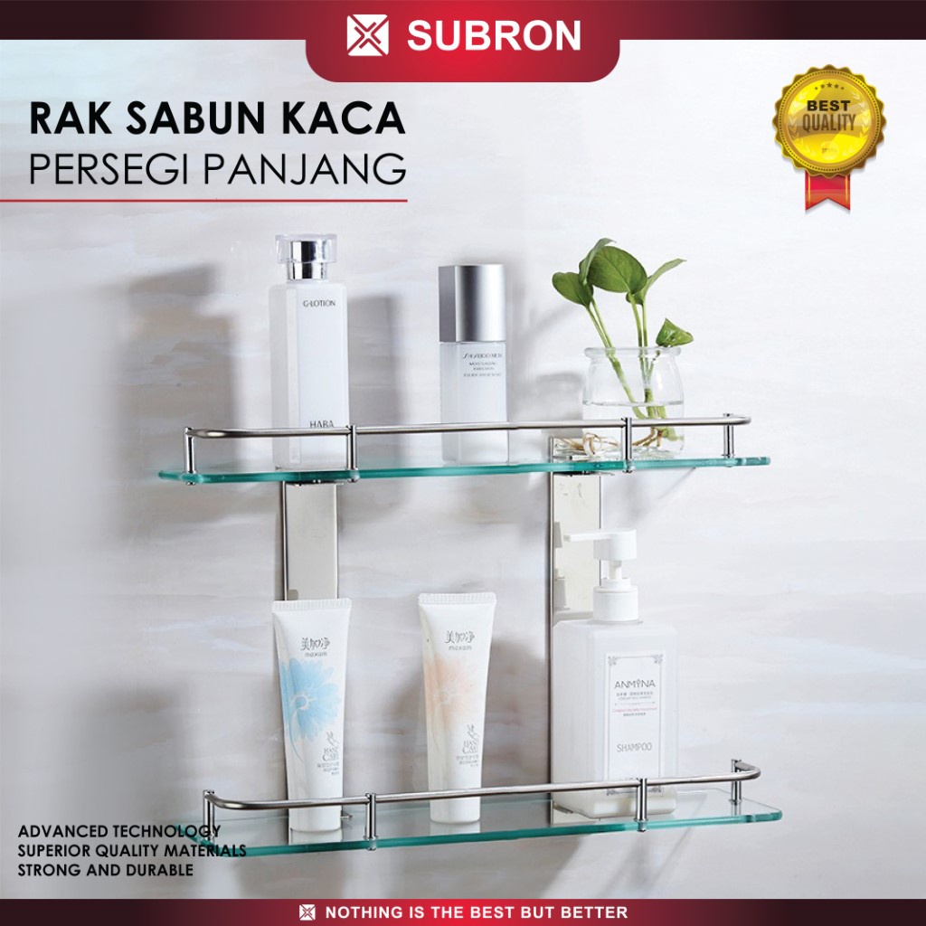 SAMPO Seradia 2-tier Thick Glass Soap Holder Rack Square Bathroom ...