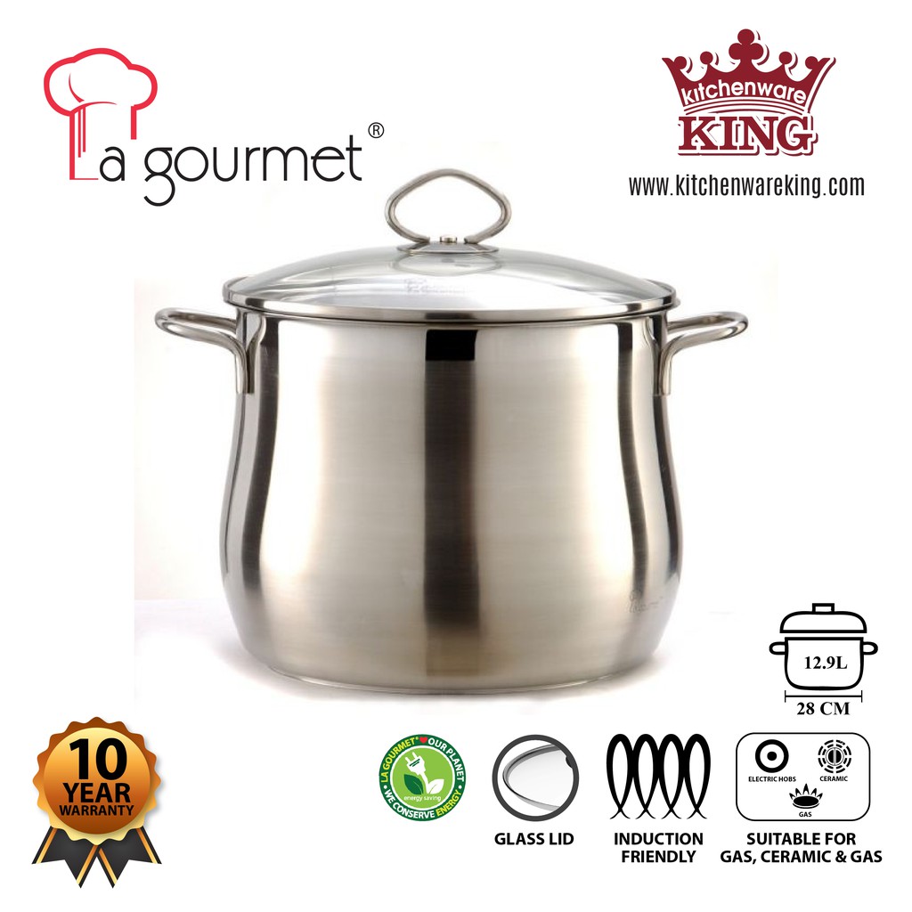 La gourmet Classic 28 x 19cm Stainless Steel Stockpot with Glass Lid, 12L (IH) | Shopee Malaysia