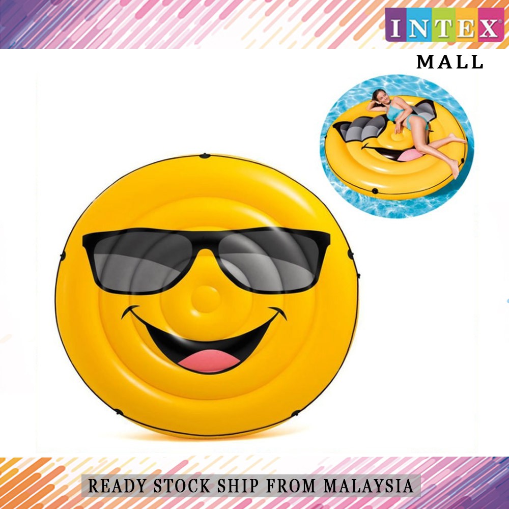 INTEX Cool Guy Island Inflatable Emoji Water Floating Bed Mattress Pool ...