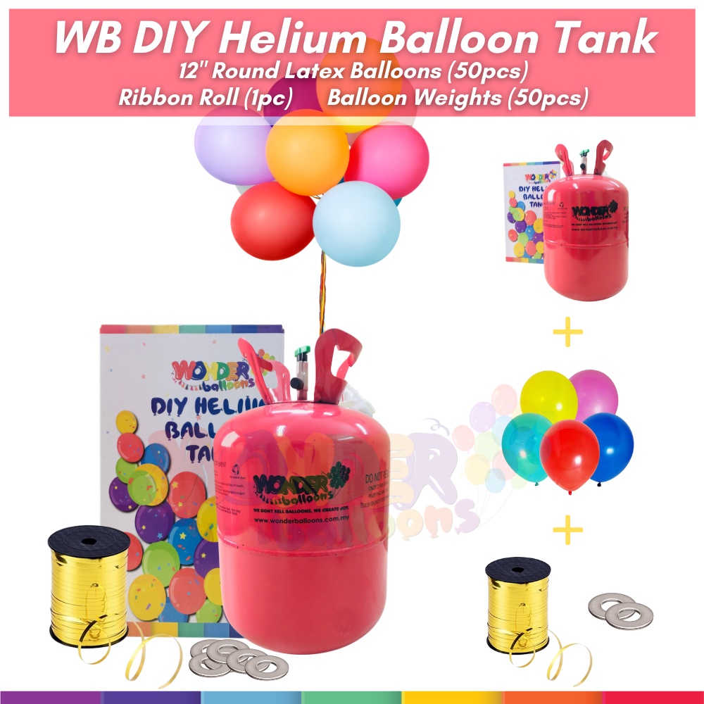 Wow Set! HELIUM GAS TANK + 50 Balloons + 1 Ribbon roll + Weights ...