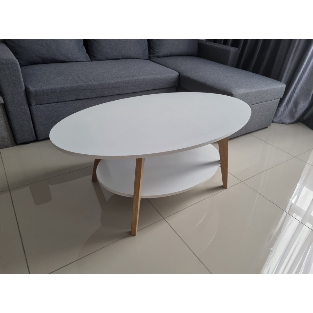 SHIRO Furniture 110cm Round Coffee Table White Color Meja Kopi Ruang ...
